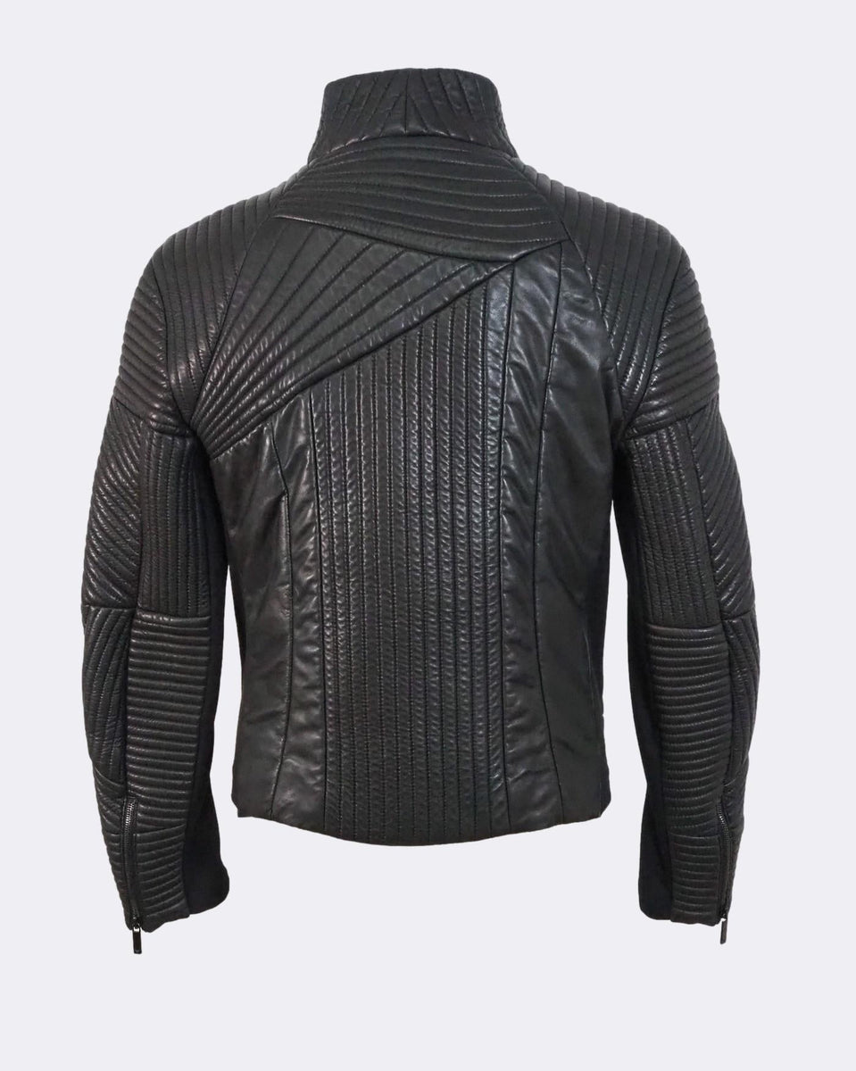 Men's Emporio Armani Black Quilted Leather Biker Jacket EU48 Medium ...